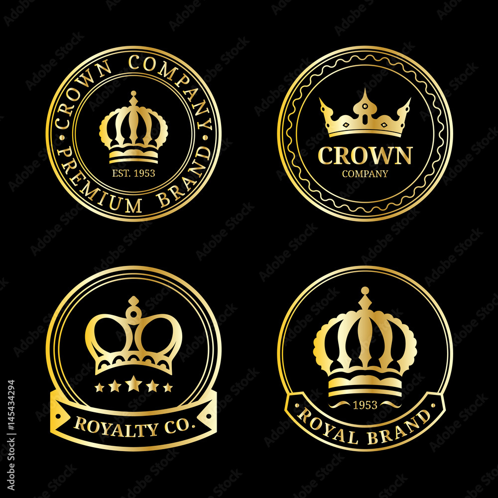 Vector crown logos set. Luxury corona monograms design. Diadem icons ...