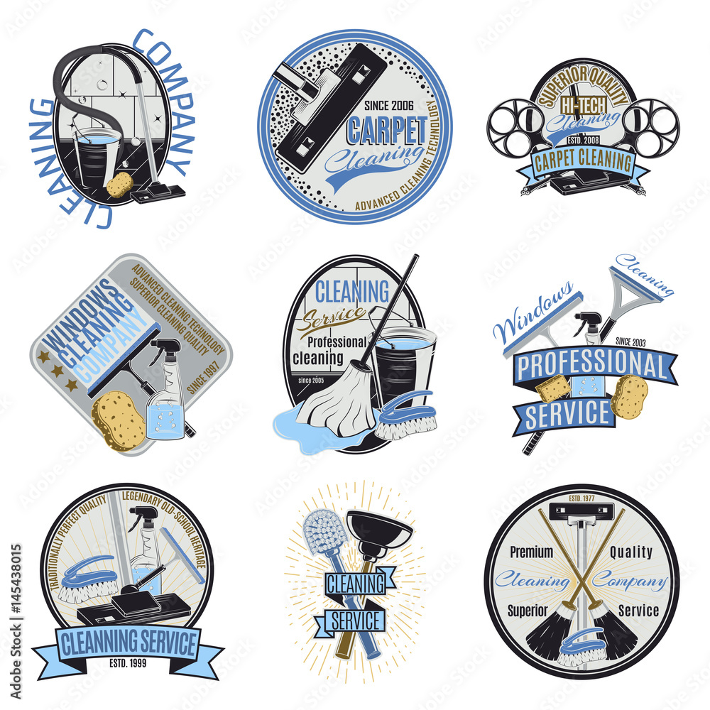 Colored Cleaning Company Logotypes Set Stock Vector | Adobe Stock