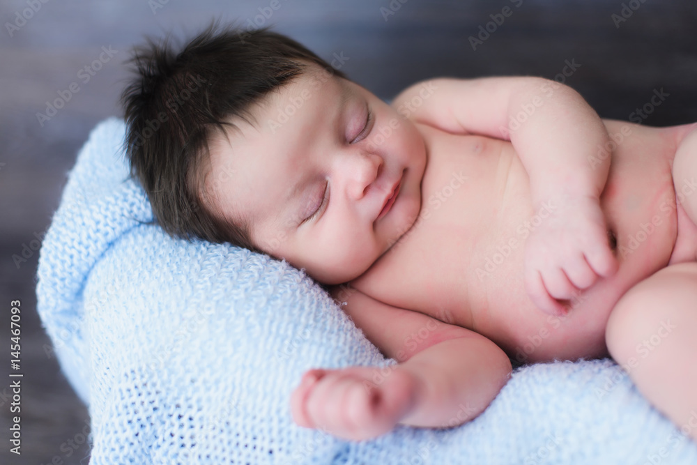 Cute Newborn Baby Boy Smiling