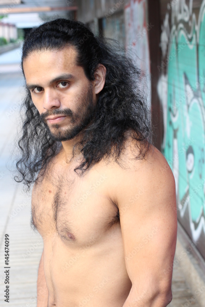 Shirtless evil looking man portrait Stock Photo | Adobe Stock