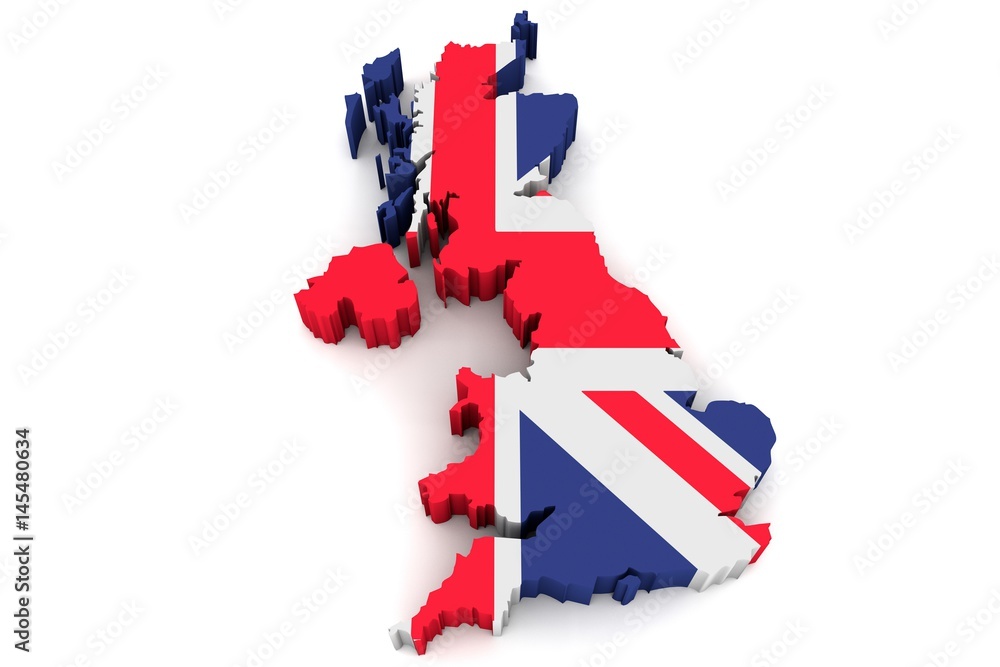 Country shape of Great Britain - 3D render of country borders filled ...