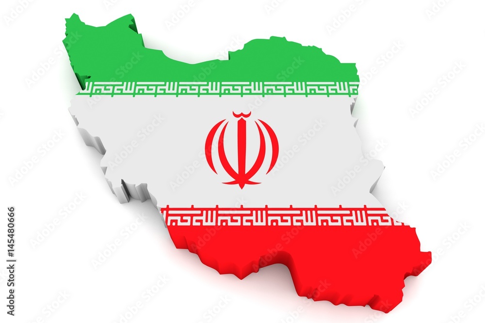 Country shape of Iran - 3D render of country borders filled with colors ...