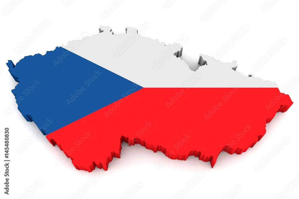 Country shape of Czech Republic - 3D render of country borders filled ...