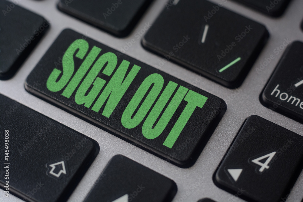 Key with Sign out text on laptop keyboard Stock Photo | Adobe Stock
