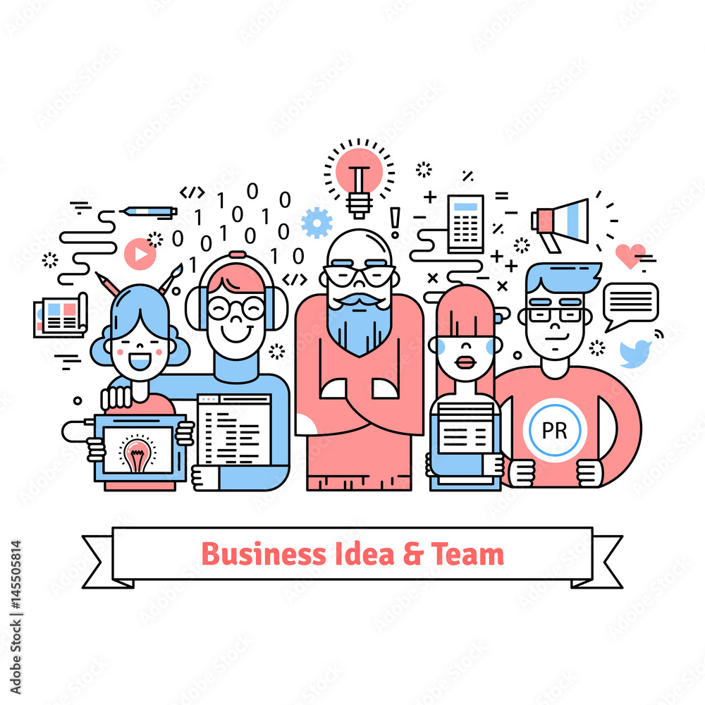 Business team gathered around leader with idea Stock Vector | Adobe Stock