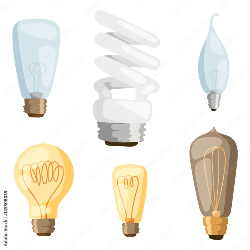 Cartoon lamps light bulb electricity design flat vector illustration ...