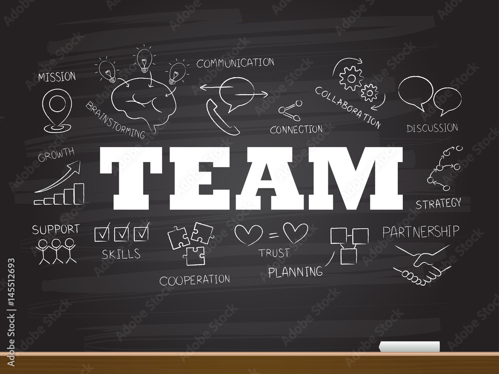 Chalk hand drawing with team word. Vector illustration. Stock Vector ...