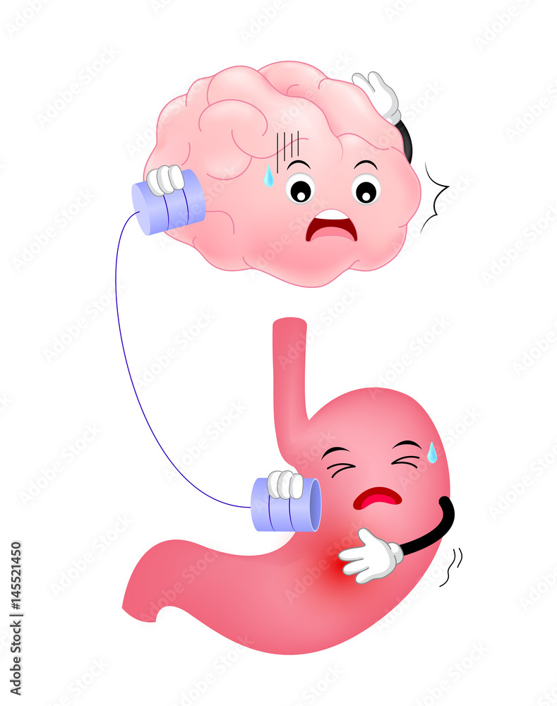 Human stomach talk to brain characters by can telephone. Cartoon ...