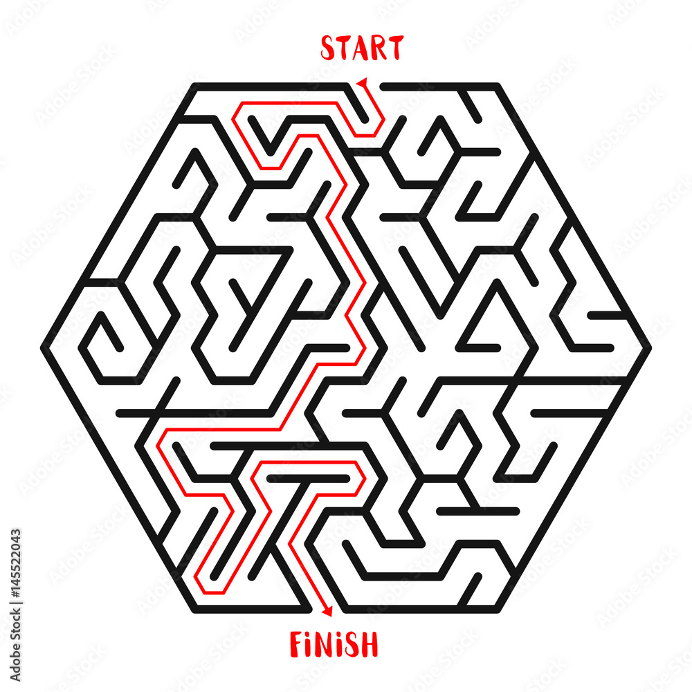 Hexagonal Maze Game background. Labyrinth with Entry and Exit. Vector ...