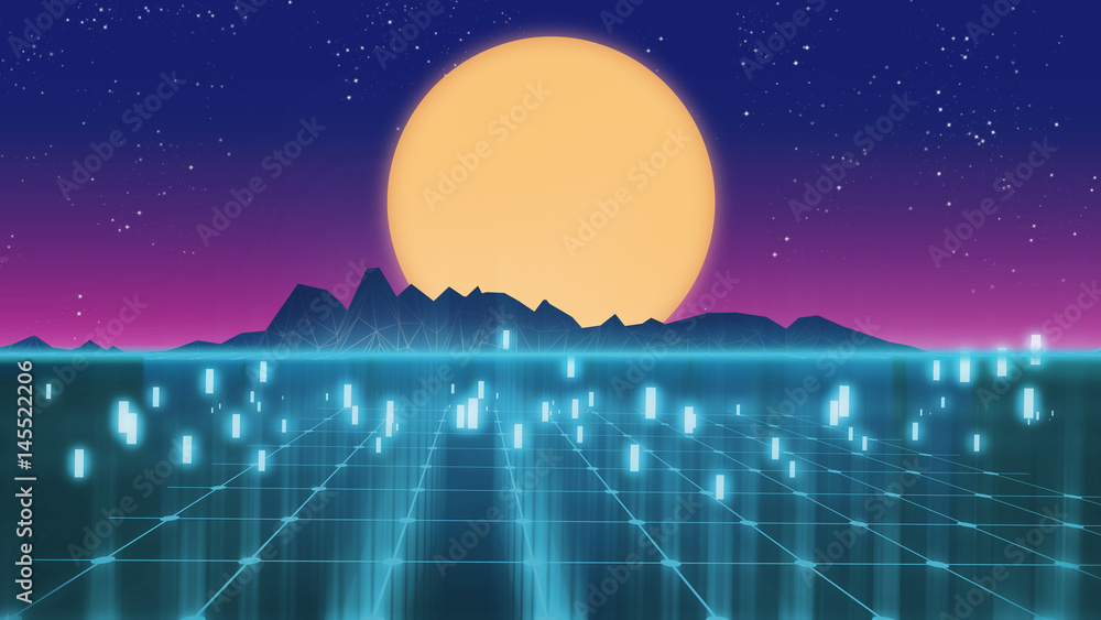 Retro futuristic background 1980s style 3d illustration. Stock ...