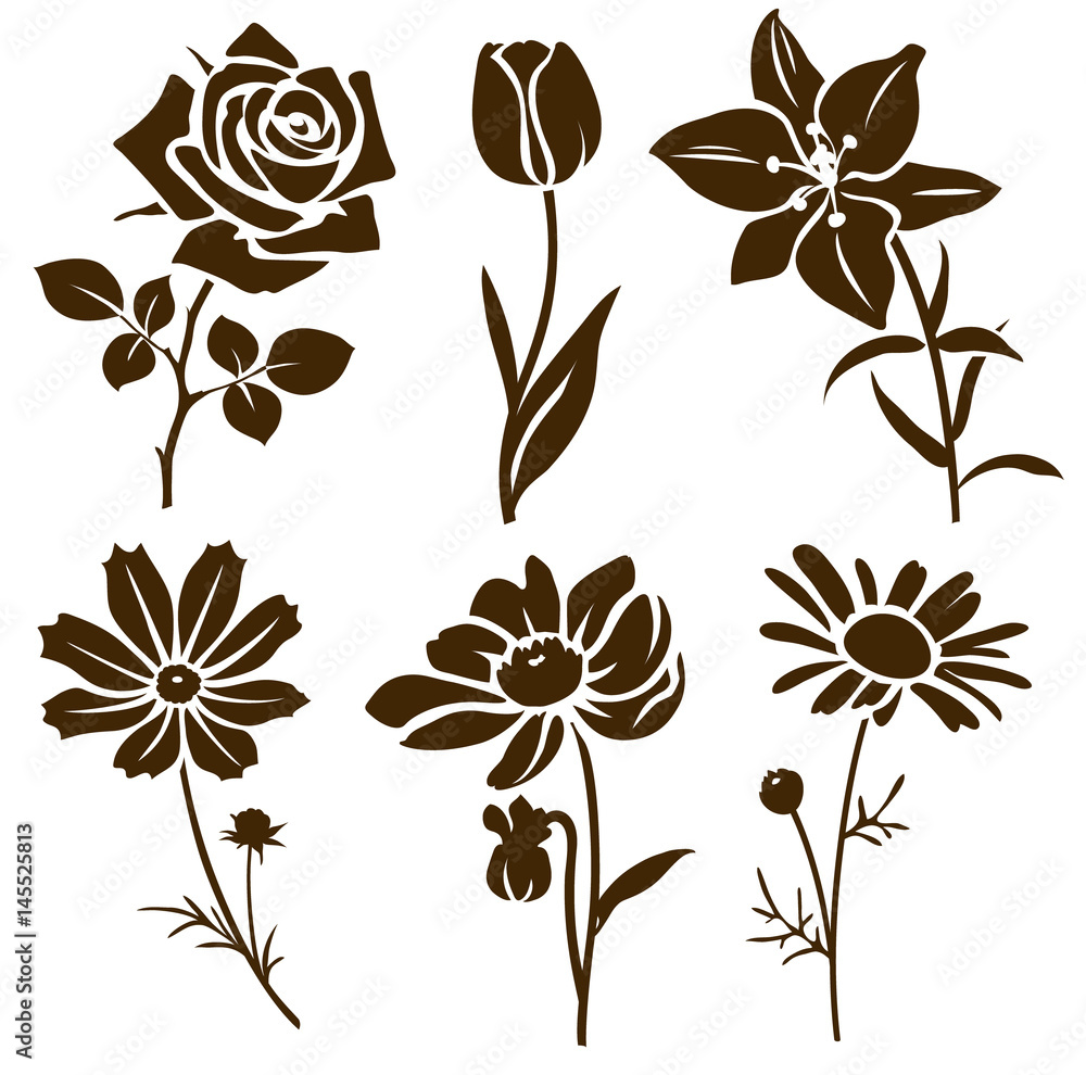 Set of decorative flower silhouette. Vector flower icon. Stock Vector ...