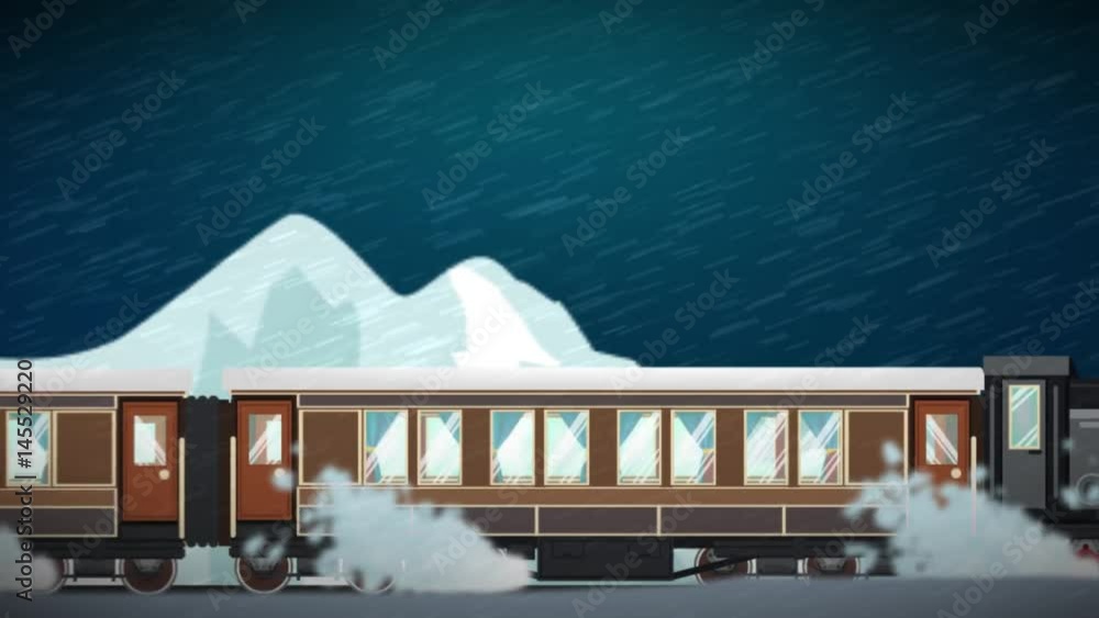 Seamless animation of cartoon train running through various climate ...