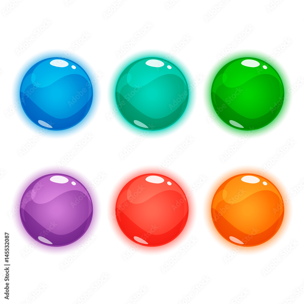 Set of cartoon cool shiny glossy colorful bubbles vector illustration ...