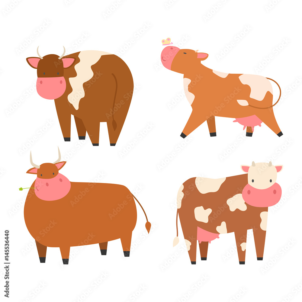 Bulls cows farm animal character vector illustration cattle mammal ...