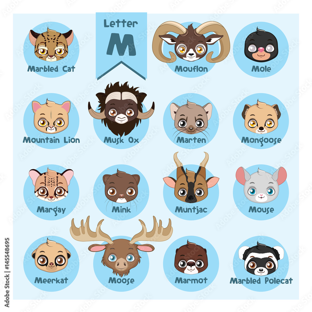 Animal portrait alphabet - Letter M Stock Vector | Adobe Stock