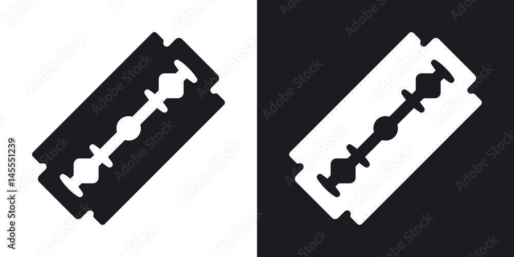 Vector razor blade icon. Two-tone version on black and white background ...