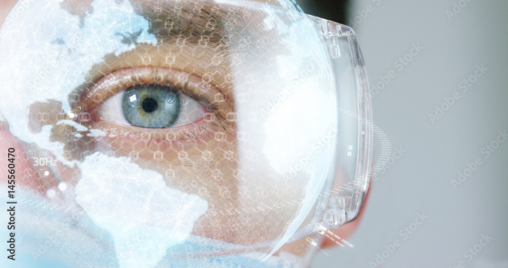 biometric of a scientist with futuristic graphics and holography with ...