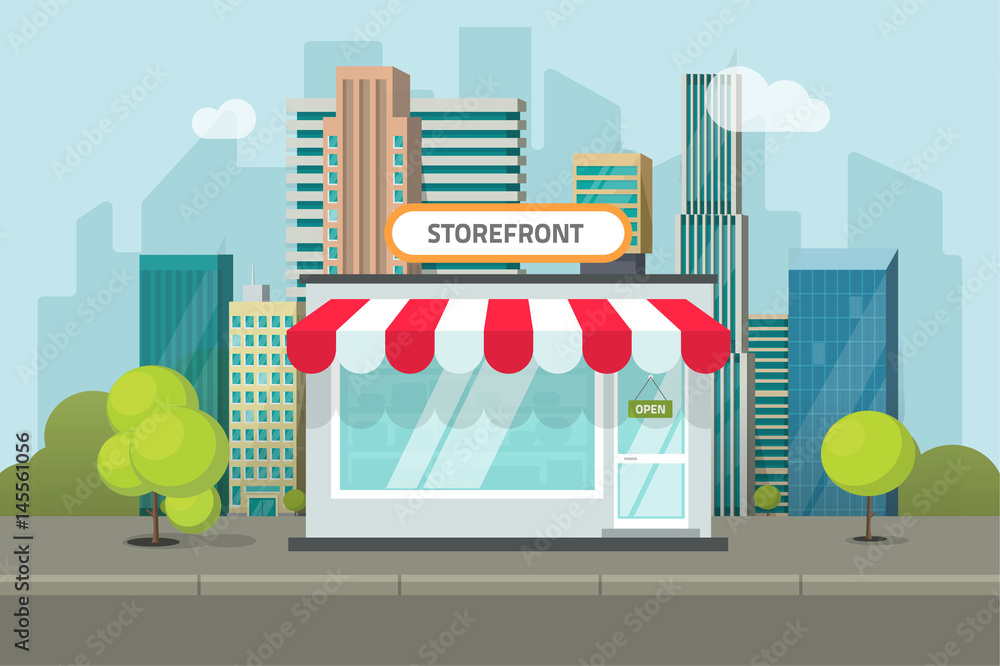 Vetor de Shop or store building on city street vector illustration ...