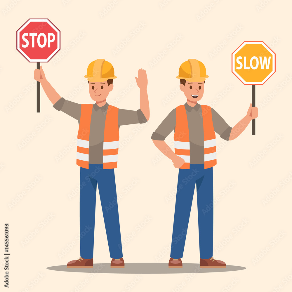 Man holding stop sign and slow sign. Vector design. Stock Vector ...