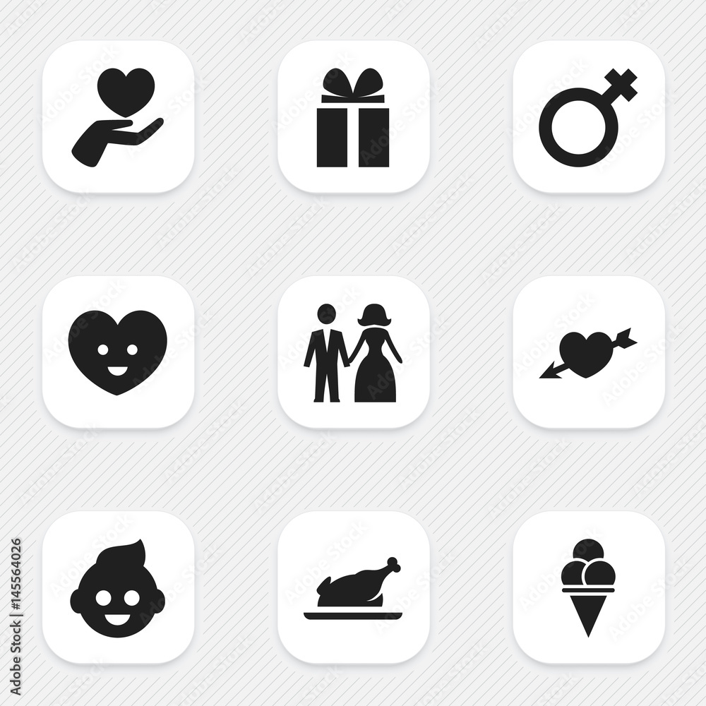 Set Of 9 Editable Kin Icons. Includes Symbols Such As Heart, Married ...