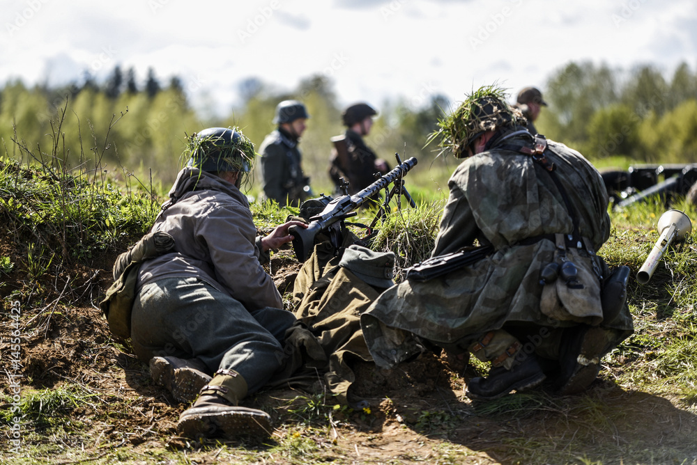 German soldiers. Historical reconstruction, soldiers fighting during ...
