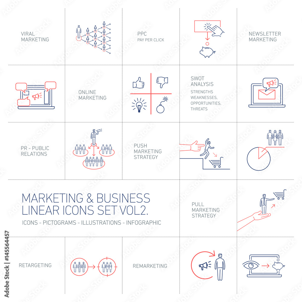 vector marketing and business icons set volume two | flat design linear ...