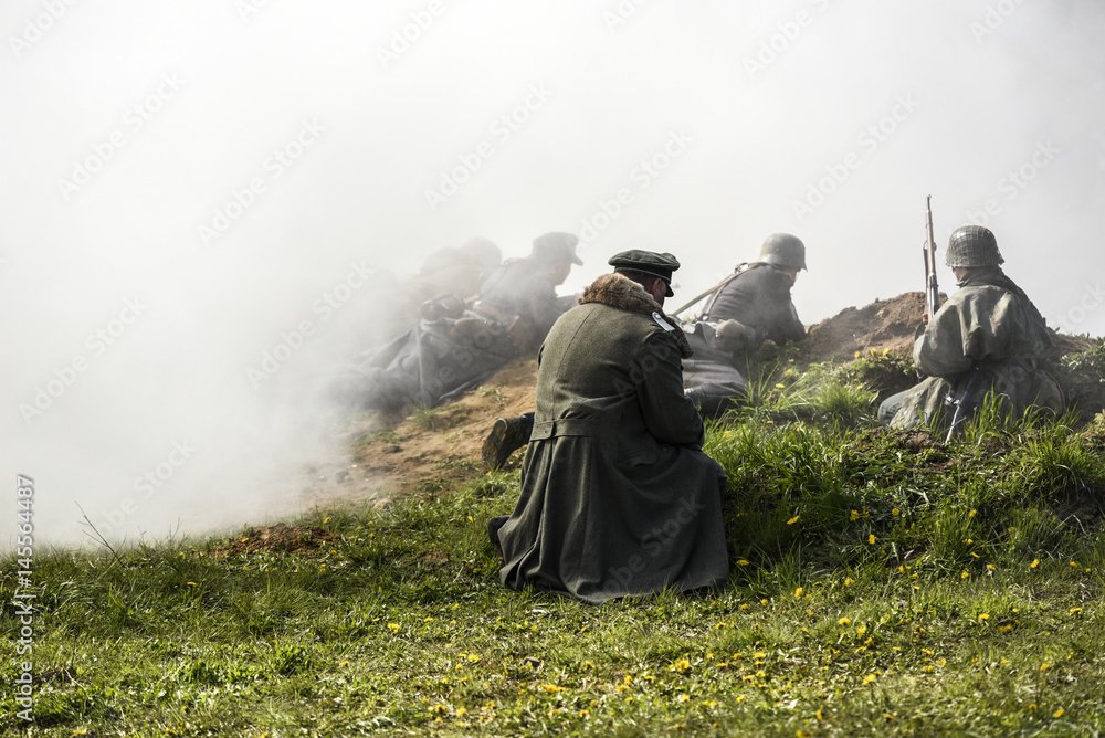 German soldier. Historical reconstruction, soldiers fighting during ...
