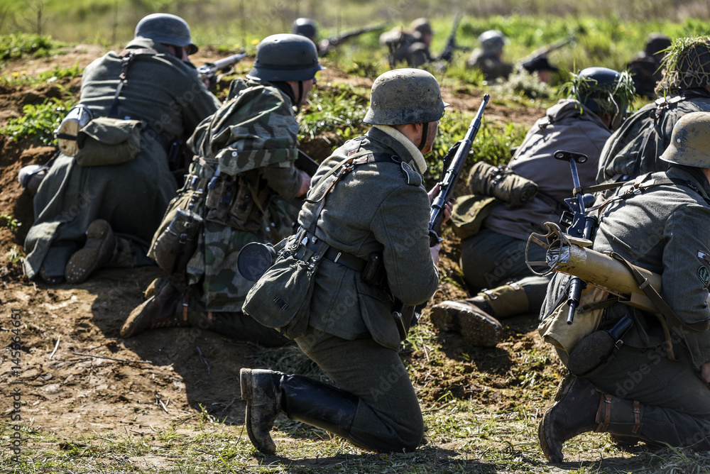 German soldiers. Historical reconstruction, soldiers fighting during ...