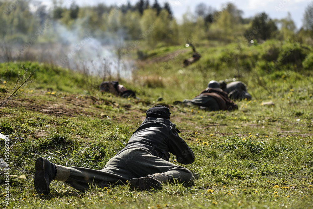 German soldiers. Historical reconstruction, soldiers fighting during ...