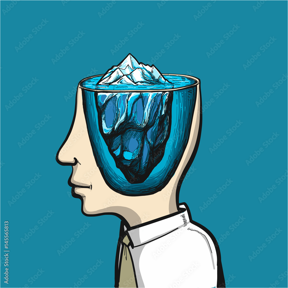 Glacier of conscious and subconscious in head - conceptual vector ...