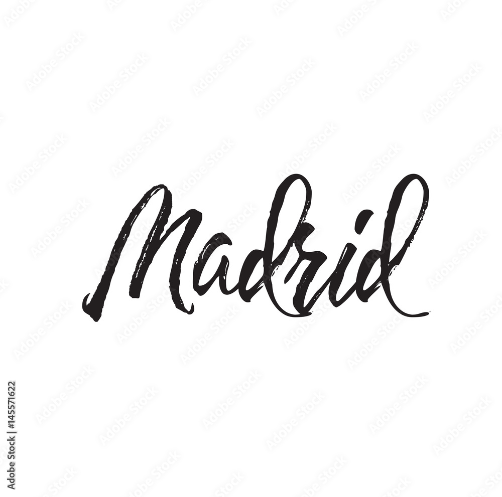 madrid, text design. Vector calligraphy. Typography poster. Stock ...