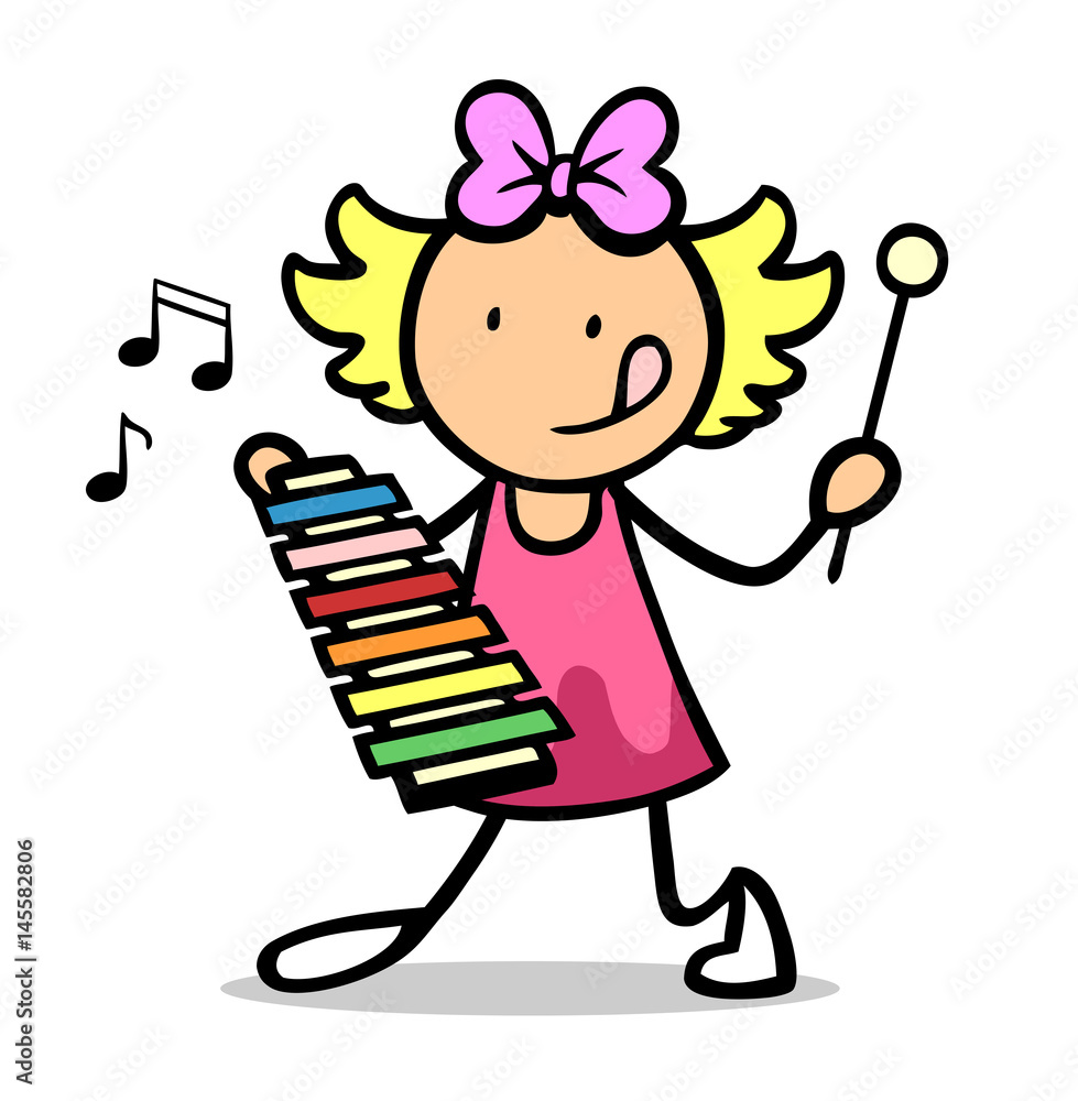 Cartoon Kind mit Xylophon macht Musik Stock Illustration | Adobe Stock