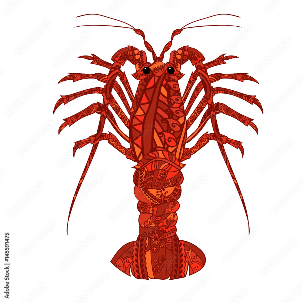 Colorful lobster with ethnic doodle pattern. Zentangle inspired pattern ...