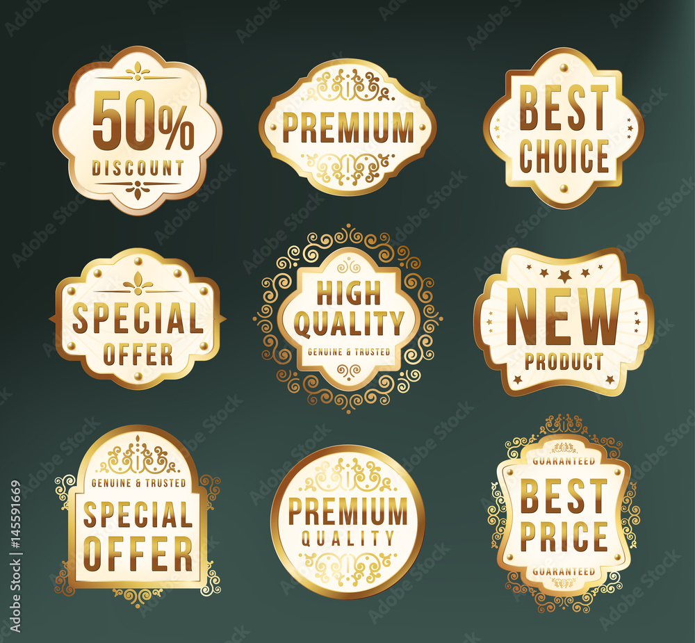 Set of High Quality Luxury Labels on Dark Background . Vector Isolated ...