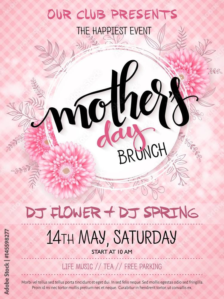 vector hand drawn mothers day event poster with blooming chrysanthemum ...