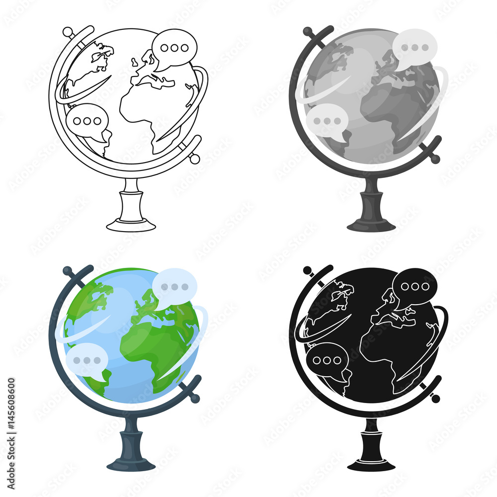 Globe of various languages icon in cartoon style isolated on white ...