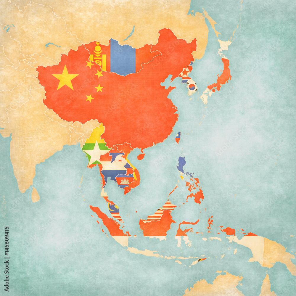 Map of East Asia - All Countries Stock Illustration | Adobe Stock