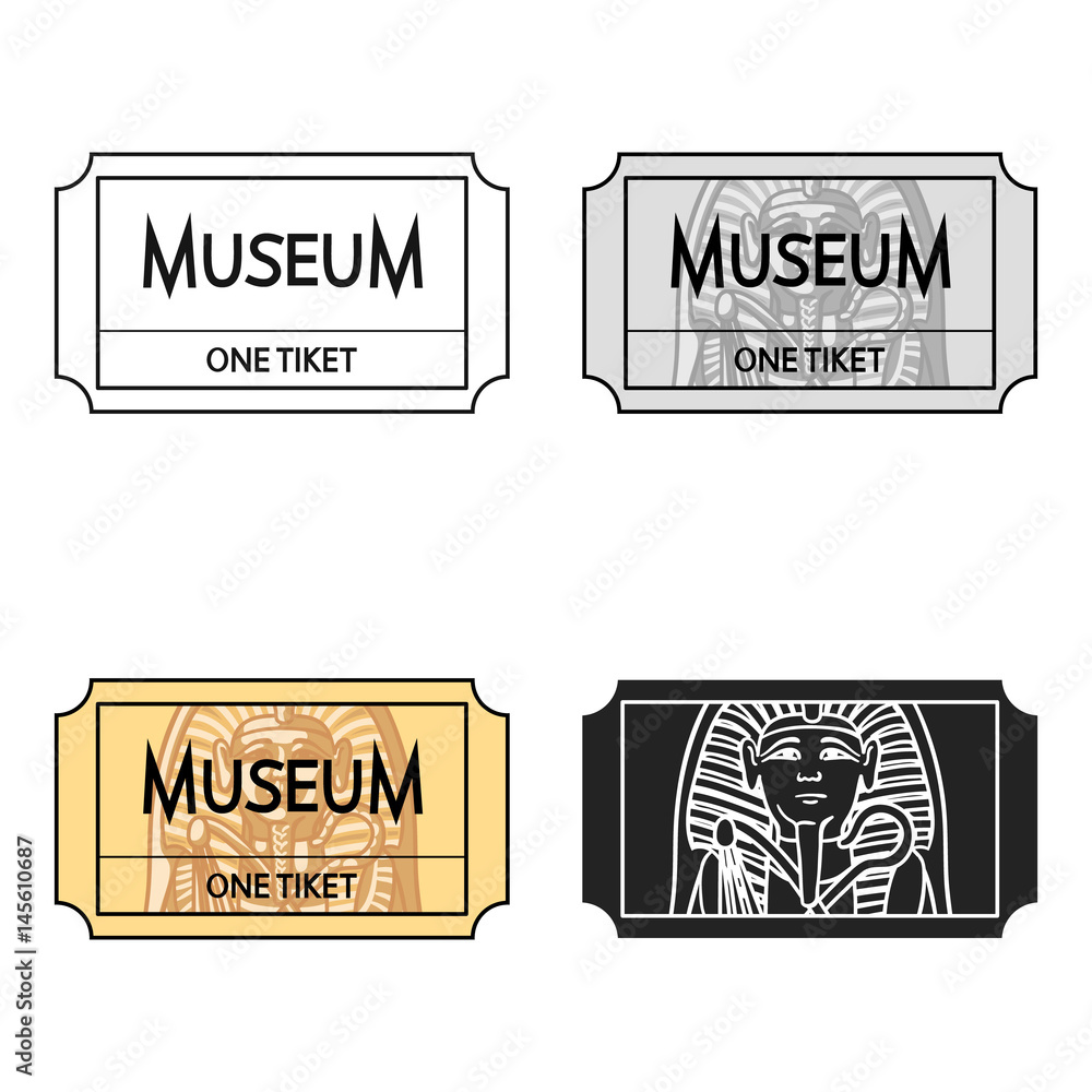 Ticket to the museum icon in cartoon style isolated on white background ...