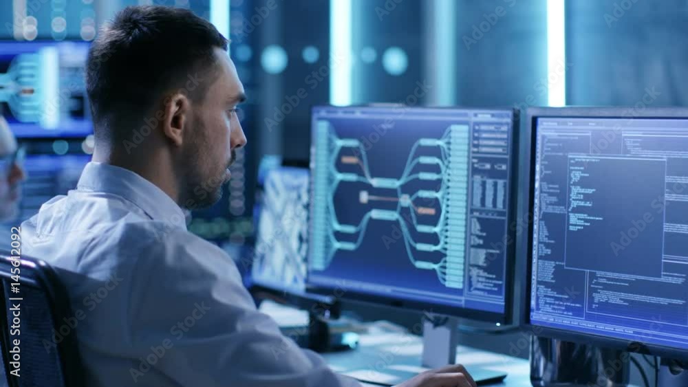 In the System Control Center Team of Technicians Monitor System ...