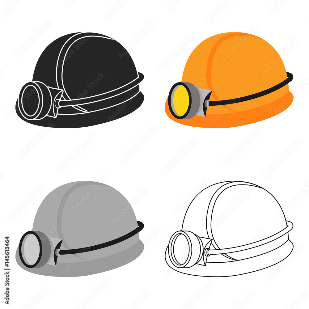 Miner's helmet icon in cartoon style isolated on white background. Mine ...