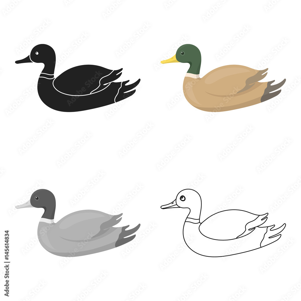 Duck icon in cartoon style isolated on white background. Hunting symbol ...