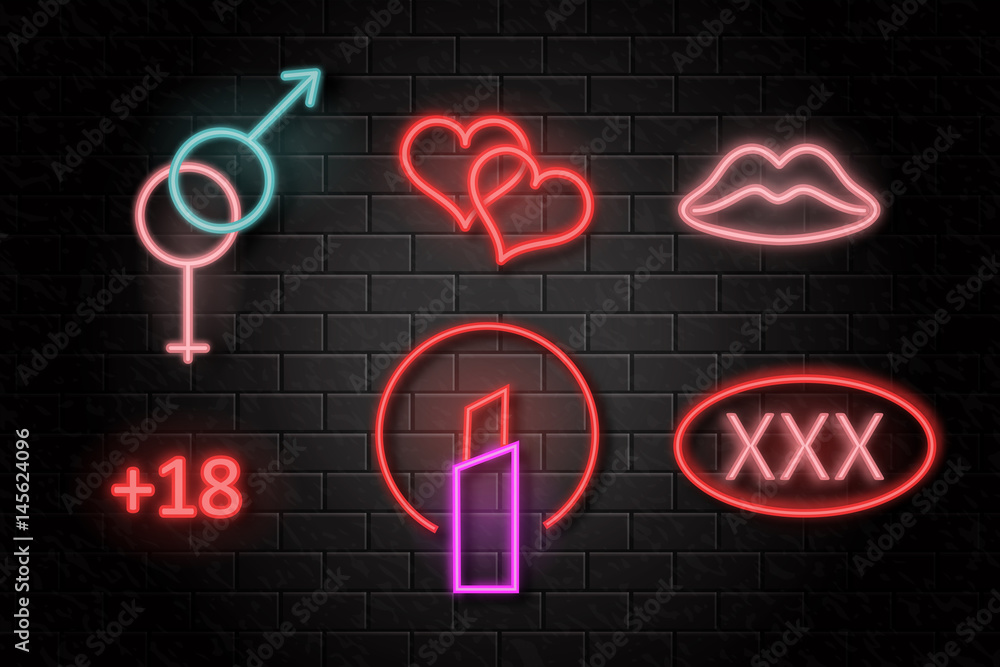 Vector collection of neon erotic signs for decoration on the wall ...