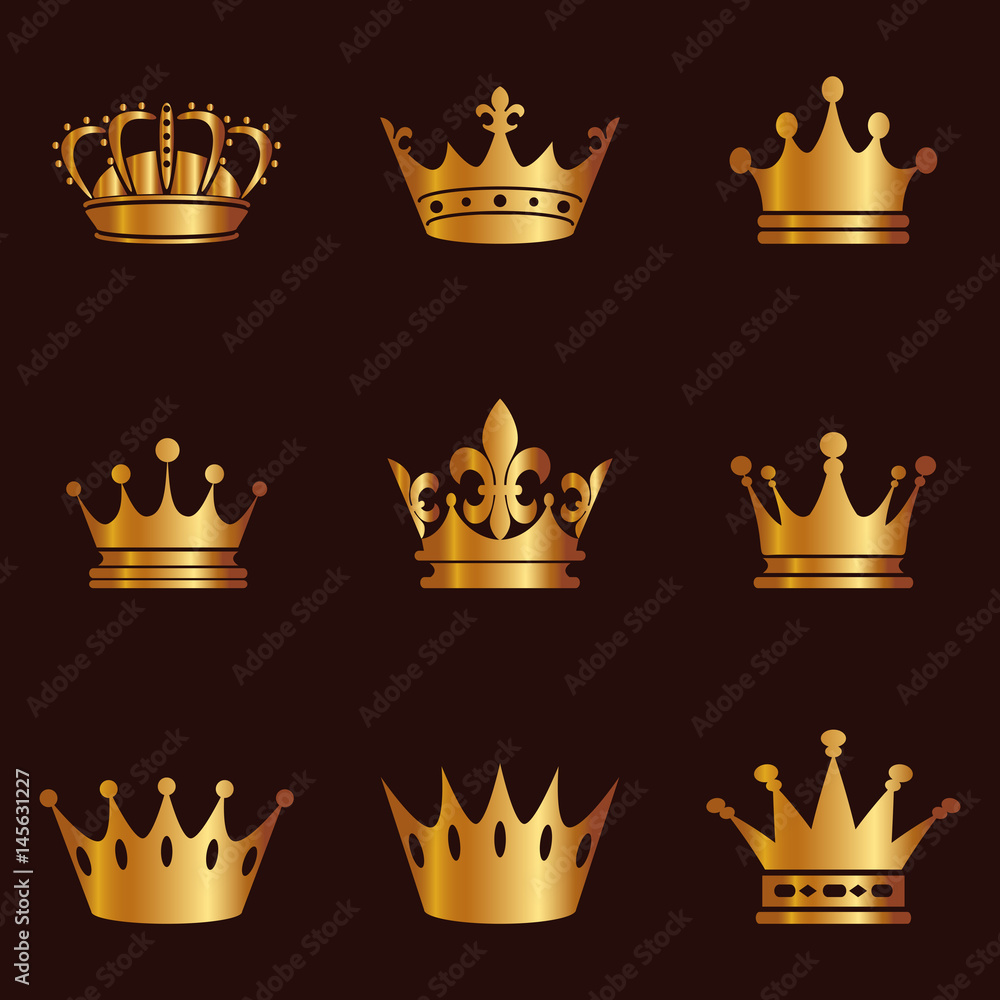 Vetor de Collection of crown silhouette. Monarchy authority and royal ...