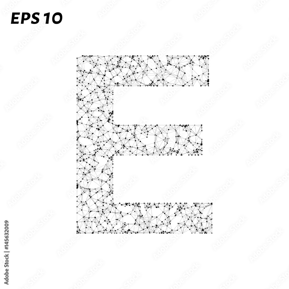 The letter E consists of points, lines and triangles. Vector ...