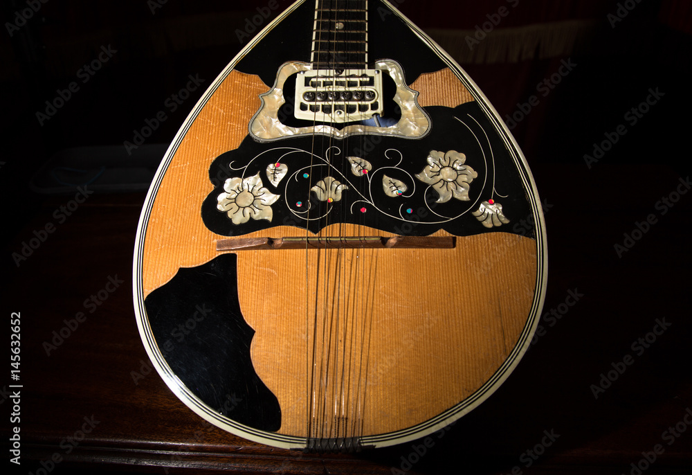 Study of of a bazouki musical instrument with mother of pearl inlay ...