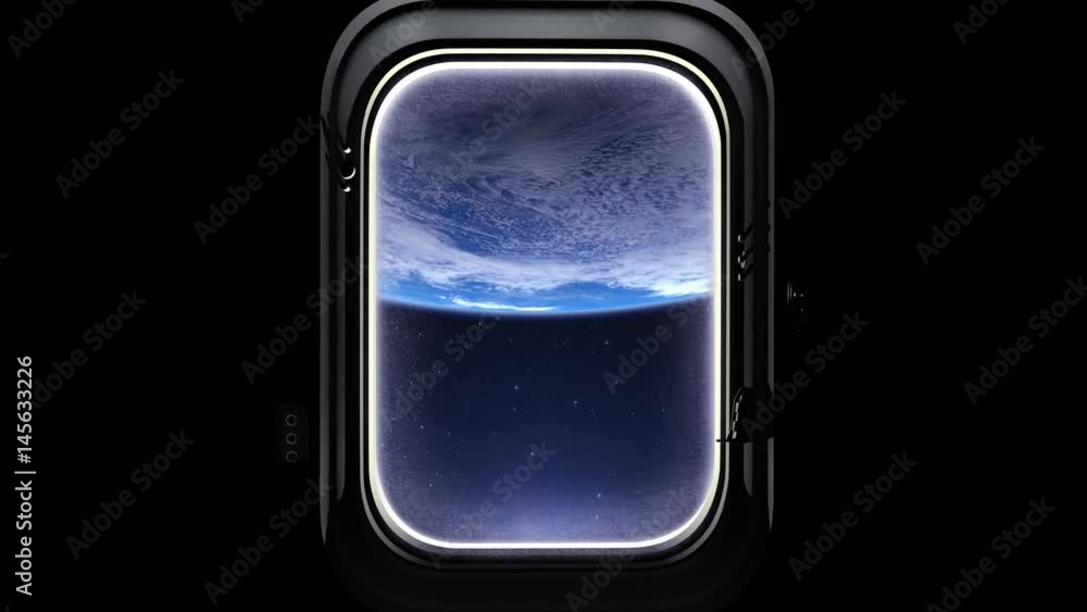 The flight of the spaceship over the Earth. View of Earth through the ...