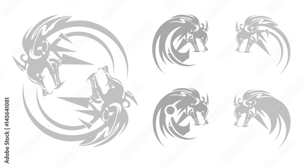 Gray wolf head symbols in tribal style. Ferocious wolf head ready for a ...