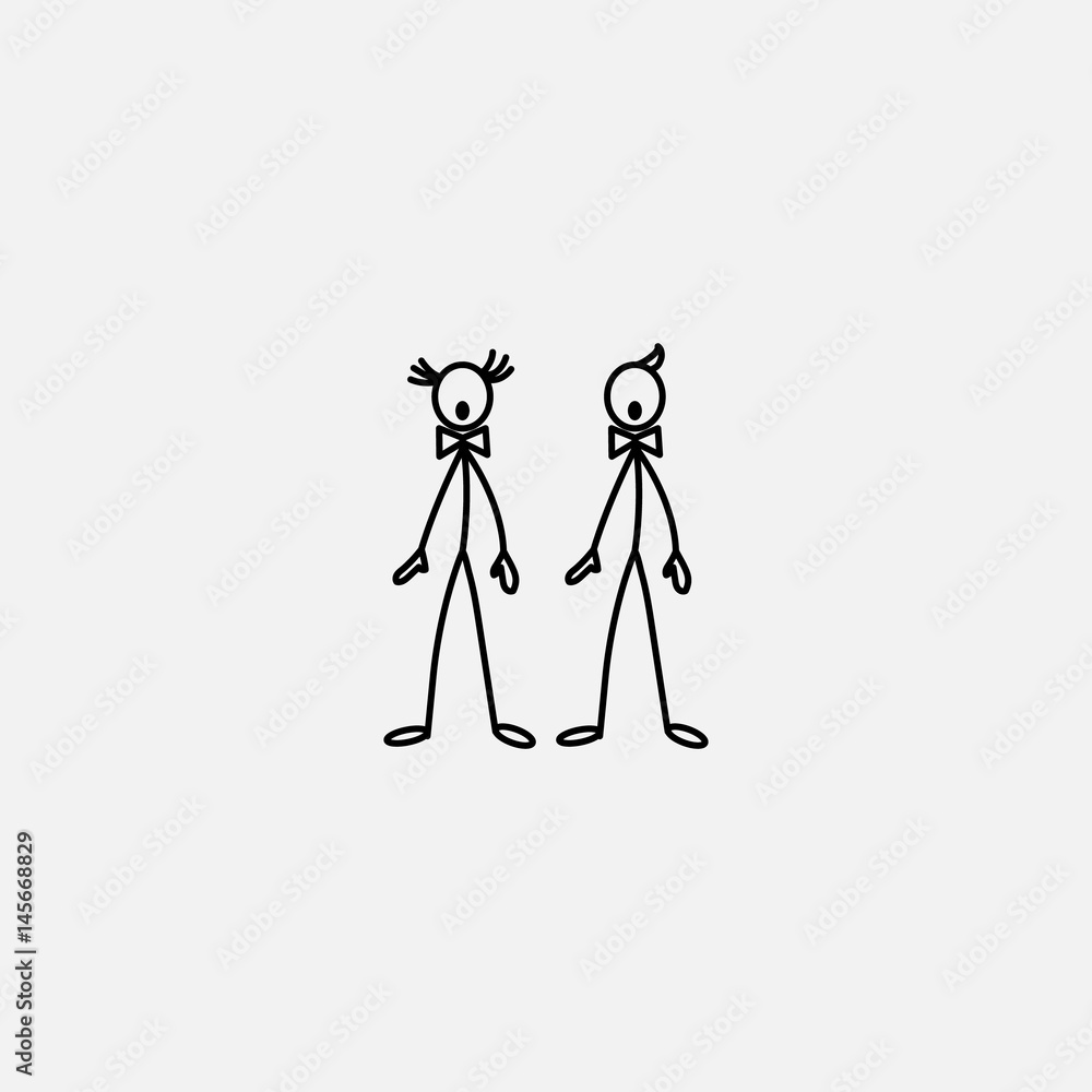 Cartoon icons of sketch stick singer figures duet in cute miniature ...