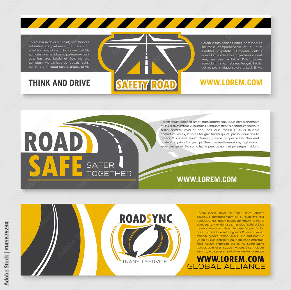 Road safety vector banner set for construction and repair service or ...
