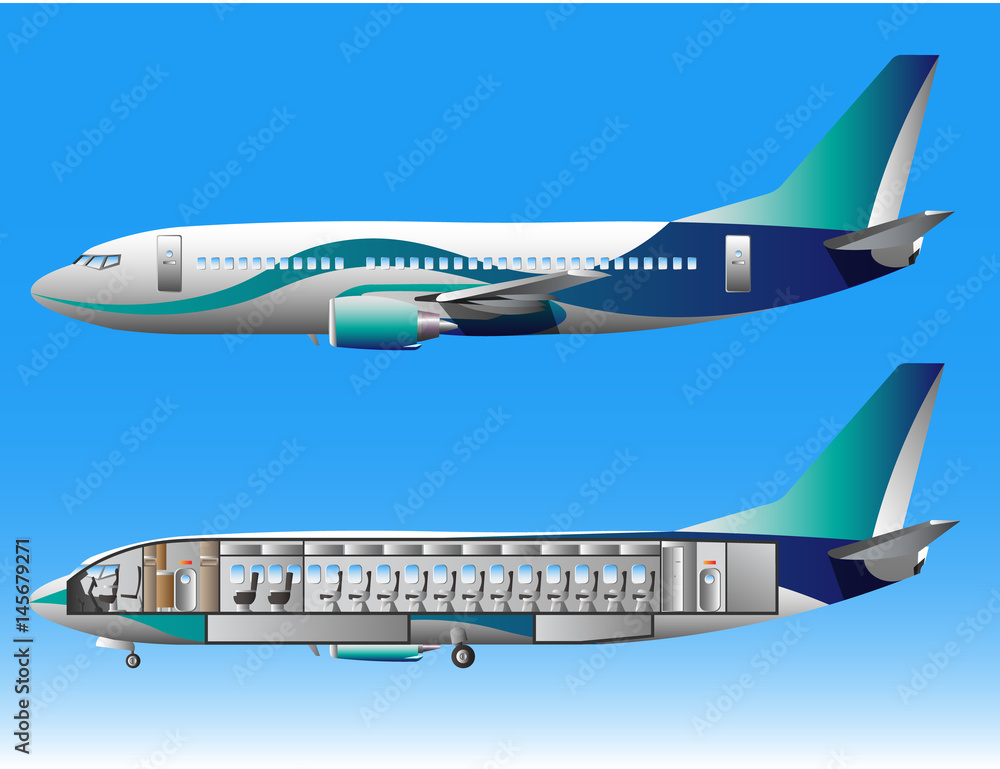 Airplane outside and inside Stock Vector | Adobe Stock
